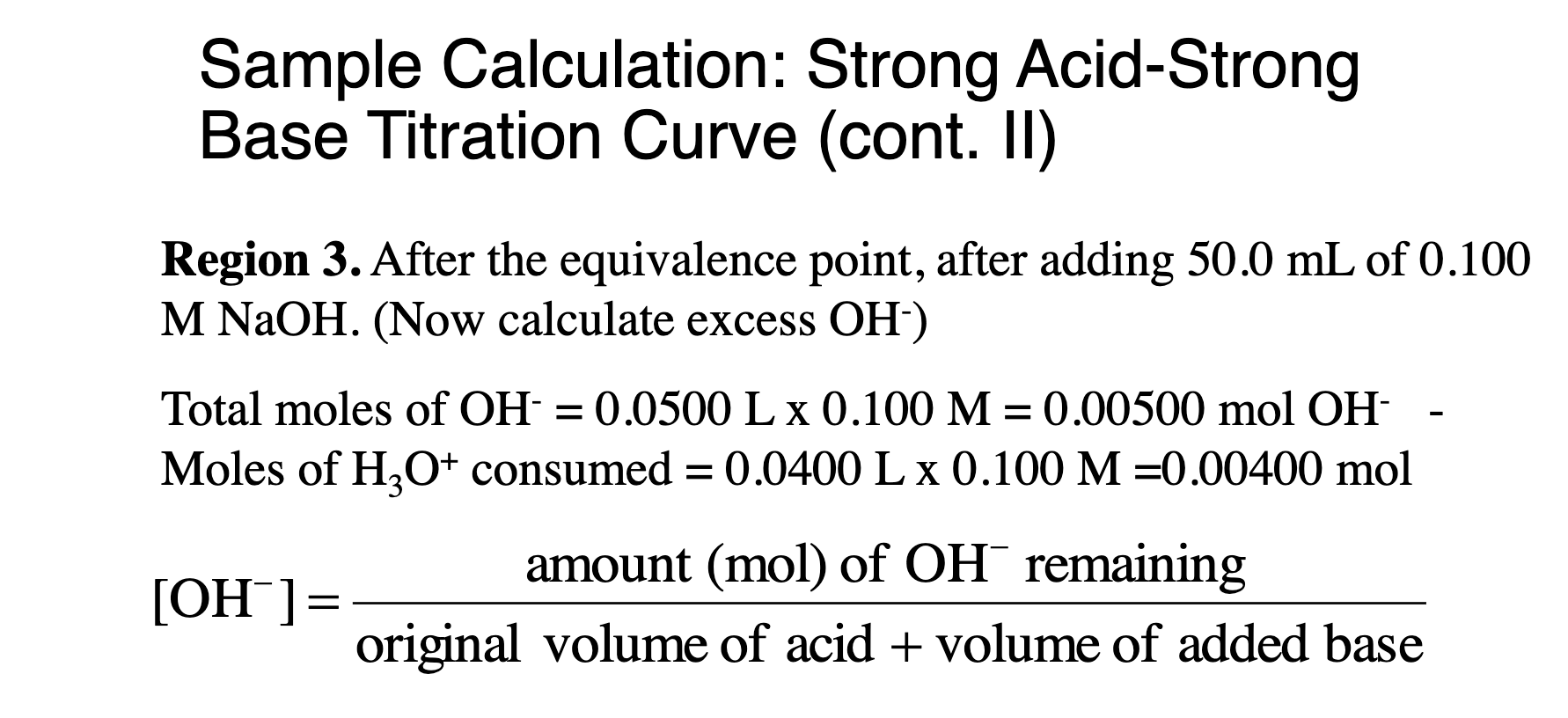 Solved Sample Calculation: Strong Acid-Strong Base Titration | Chegg.com