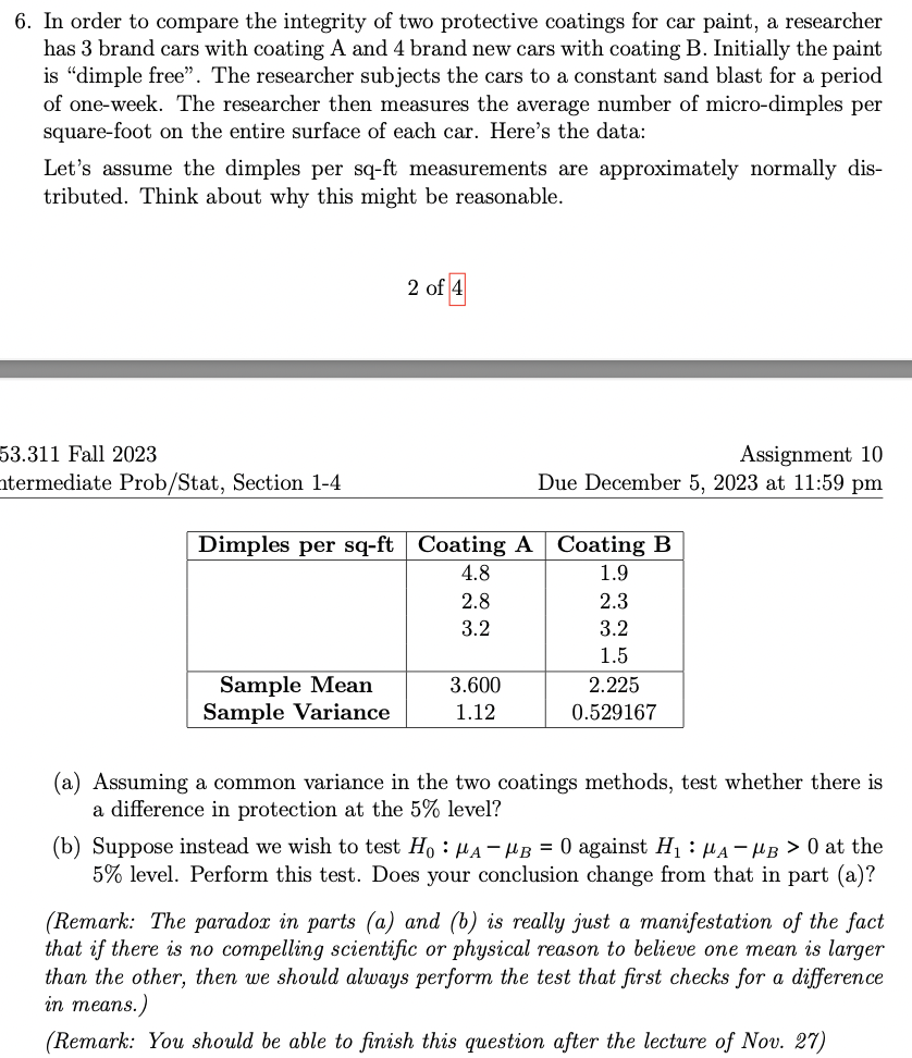 Solved In order to compare the integrity of two protective | Chegg.com