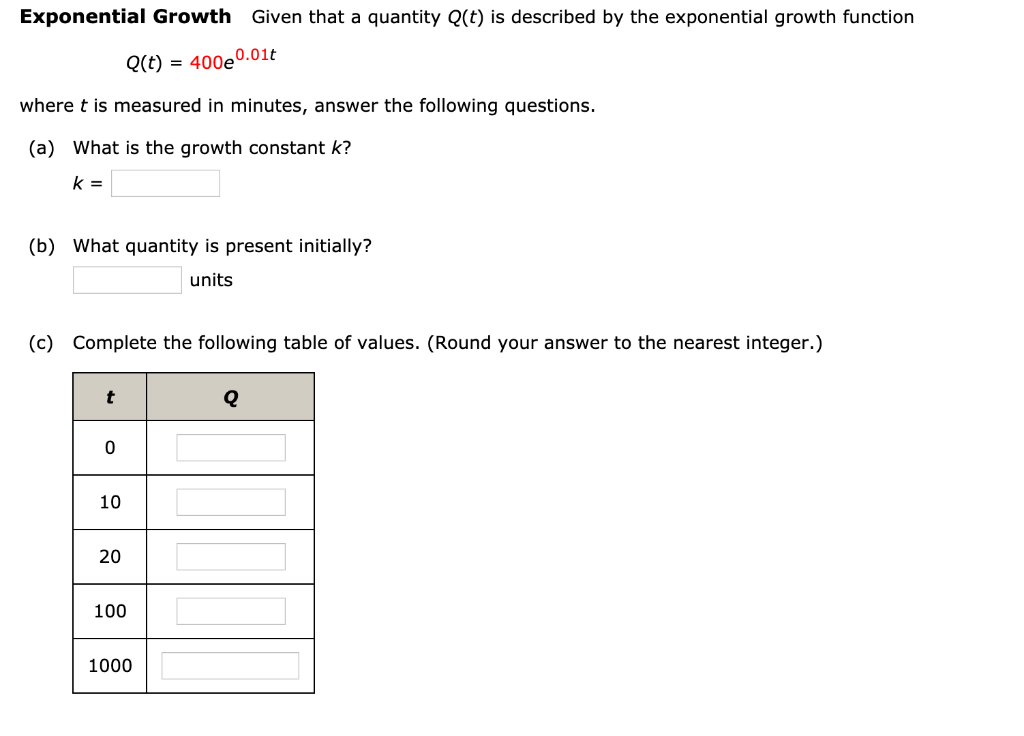 Solved Exponential Growth Given that a quantity Q(t) is | Chegg.com