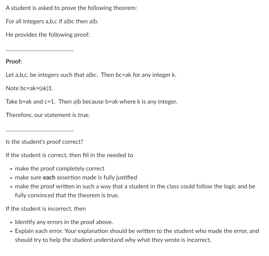 Solved A student is asked to prove the following theorem: | Chegg.com