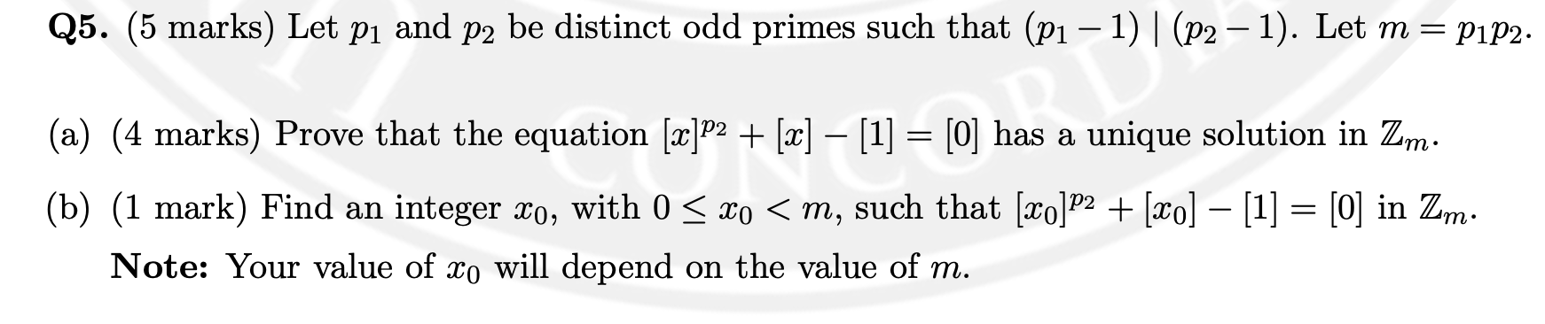 Solved Q5. (5 marks) Let p1 and p2 be distinct odd primes | Chegg.com