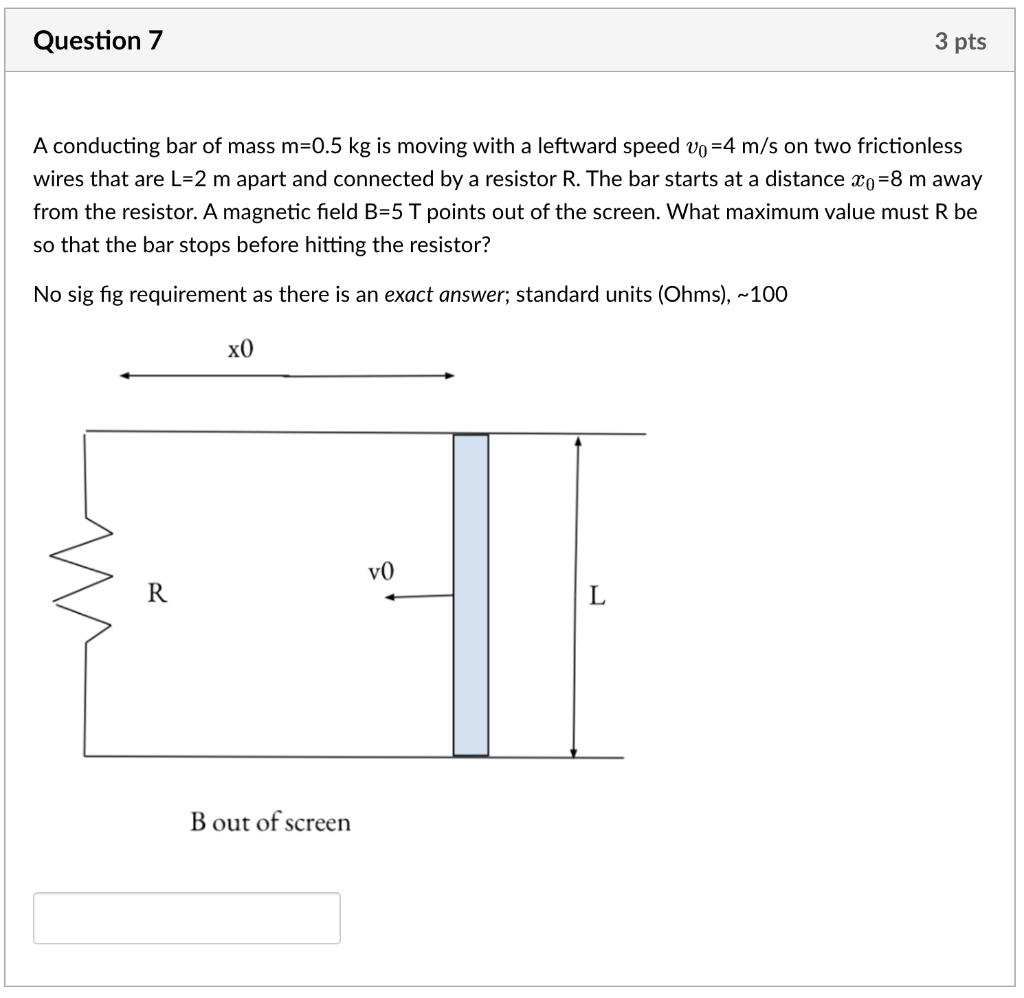 Solved A conducting bar of mass m=0.5 kg is moving with a | Chegg.com