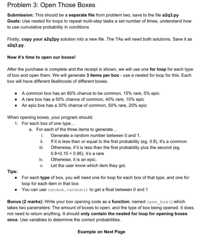 Problem 3: Open Those Boxes Submission: This should | Chegg.com