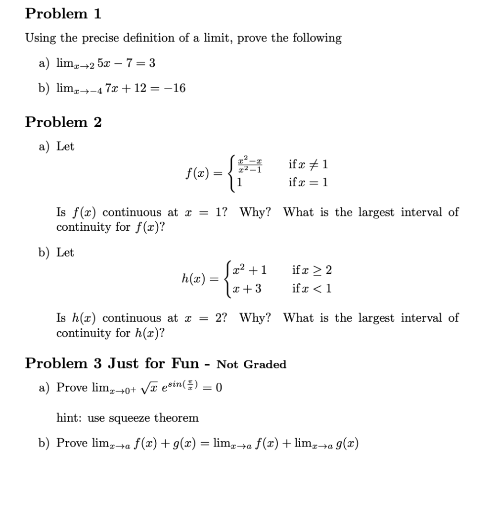 Solved Problem 1 Using The Precise Definition Of A Limit