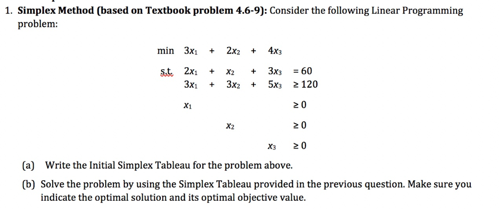 Solved 1. Simplex Method (based on Textbook problem 4.6-9): | Chegg.com