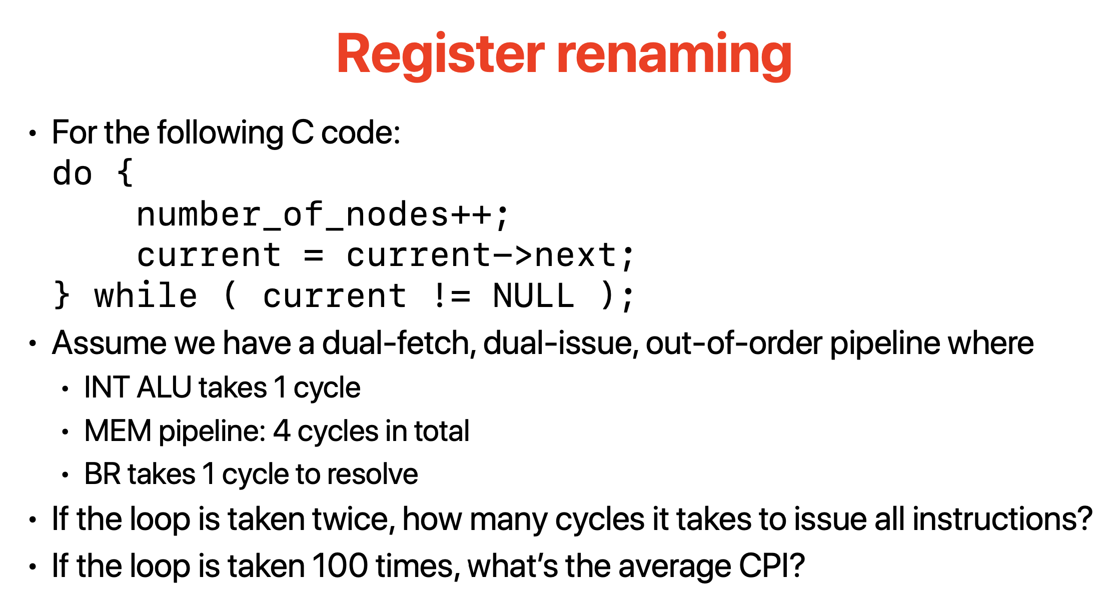 Solved Register renaming - For the following C code: do \{ | Chegg.com