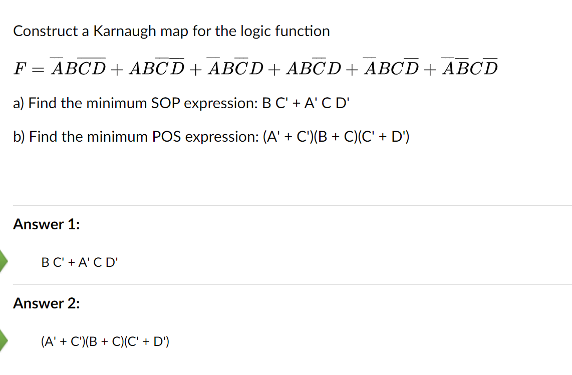 Solved Construct a Karnaugh map for the logic function F = | Chegg.com
