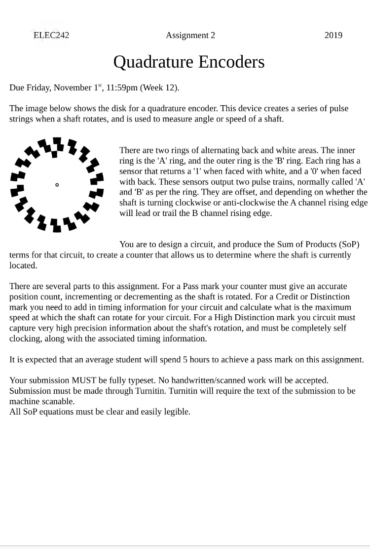 ELEC242 Assignment 2 2019 Quadrature Encoders Due | Chegg.com