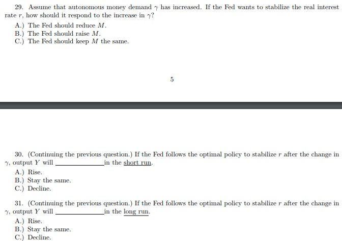 Solved 29. Assume that autonomous money demand γ has | Chegg.com