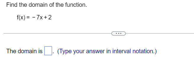 Solved Find the domain of the function. f(x)=−7x+2 The | Chegg.com
