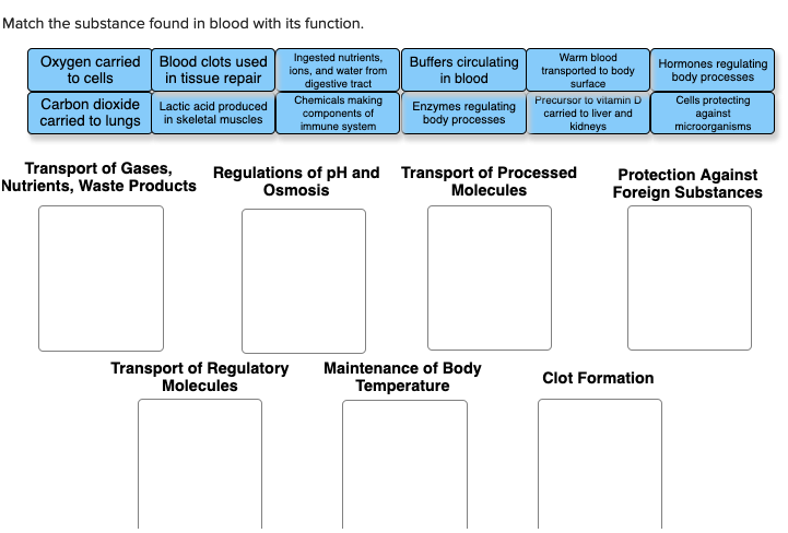 Solved Match the substance found in blood with its function | Chegg.com