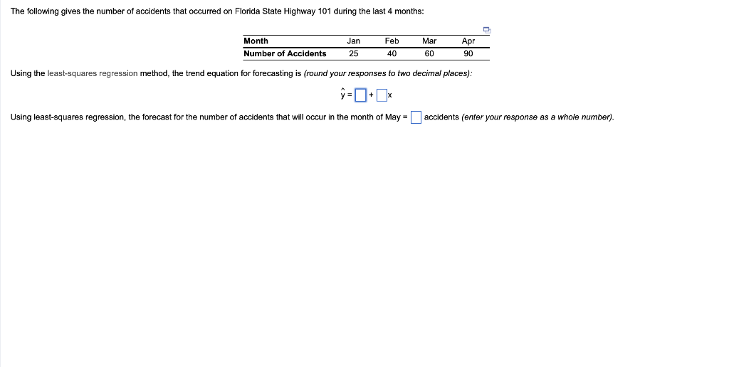 Solved y^=1+x Using least-squares regression, the forecast | Chegg.com