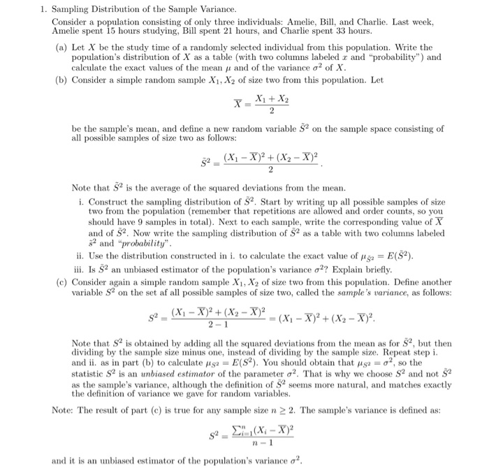 Solved 1. Sampling Distribution of the Sample Variance | Chegg.com