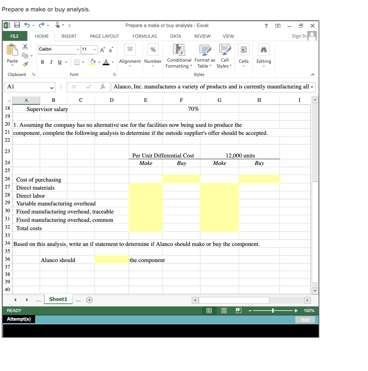 Solved Excel SIM: Prepare a make or buy | Chegg.com