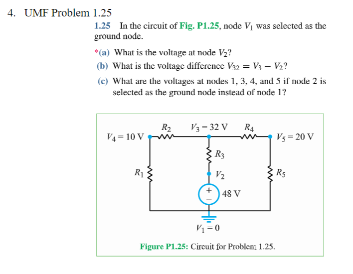 Solved In the circuit of Fig. P1.25, node V1 was selected as | Chegg.com