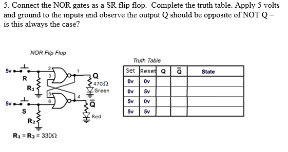 Solved Connect the NOR gates as a SR flip flop. Complete the | Chegg.com