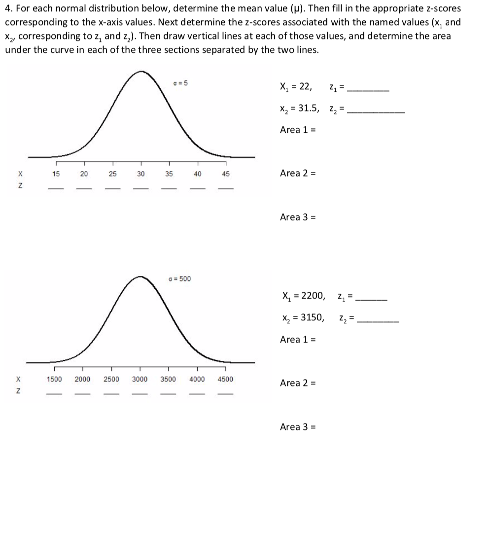 Solved 4. For each normal distribution below, determine the | Chegg.com