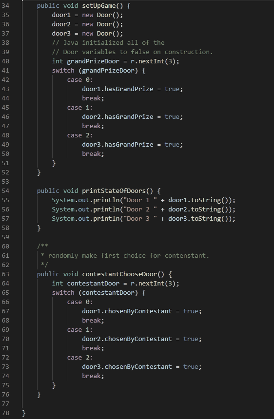 Solved 1. Finish simulation program of the Monty Hall | Chegg.com