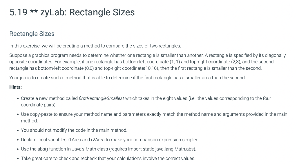 Solved 5.19 ** zyLab: Rectangle Sizes Rectangle Sizes In | Chegg.com