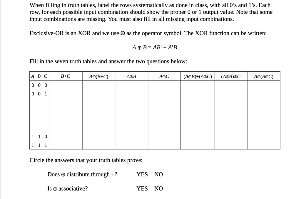 Solved When filling in truth tables, label the rows | Chegg.com