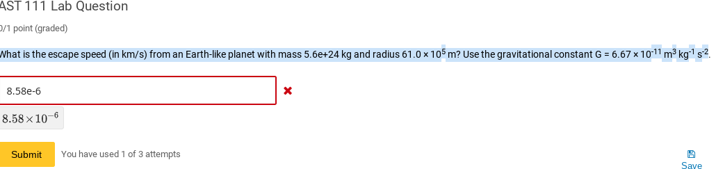 Solved AST 111 Lab Question /1 point (graded) What is the | Chegg.com