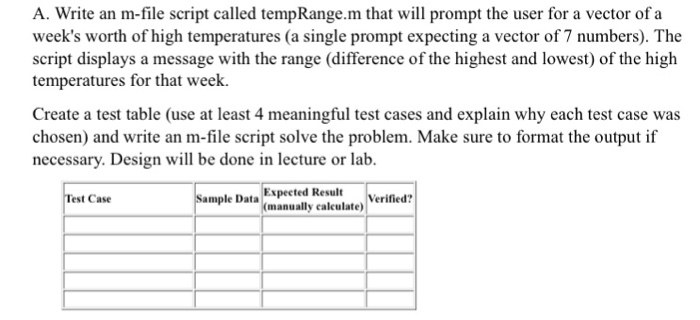 Solved Write An M File Script Called Temprange M That Will