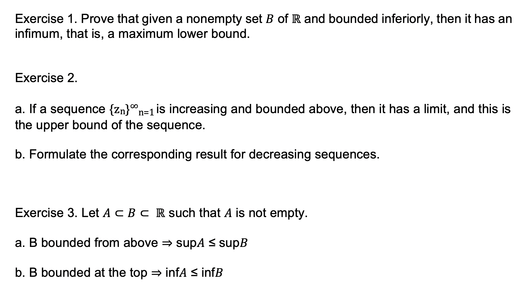 Solved Exercise 1. Prove that given a nonempty set B of R | Chegg.com