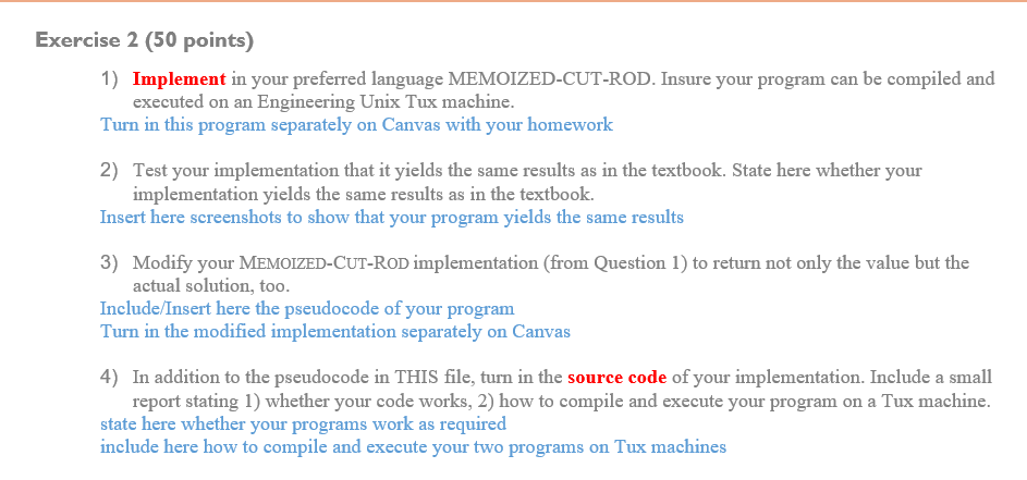 Solved Exercise 2 (50 points) 1) Implement in your preferred | Chegg.com