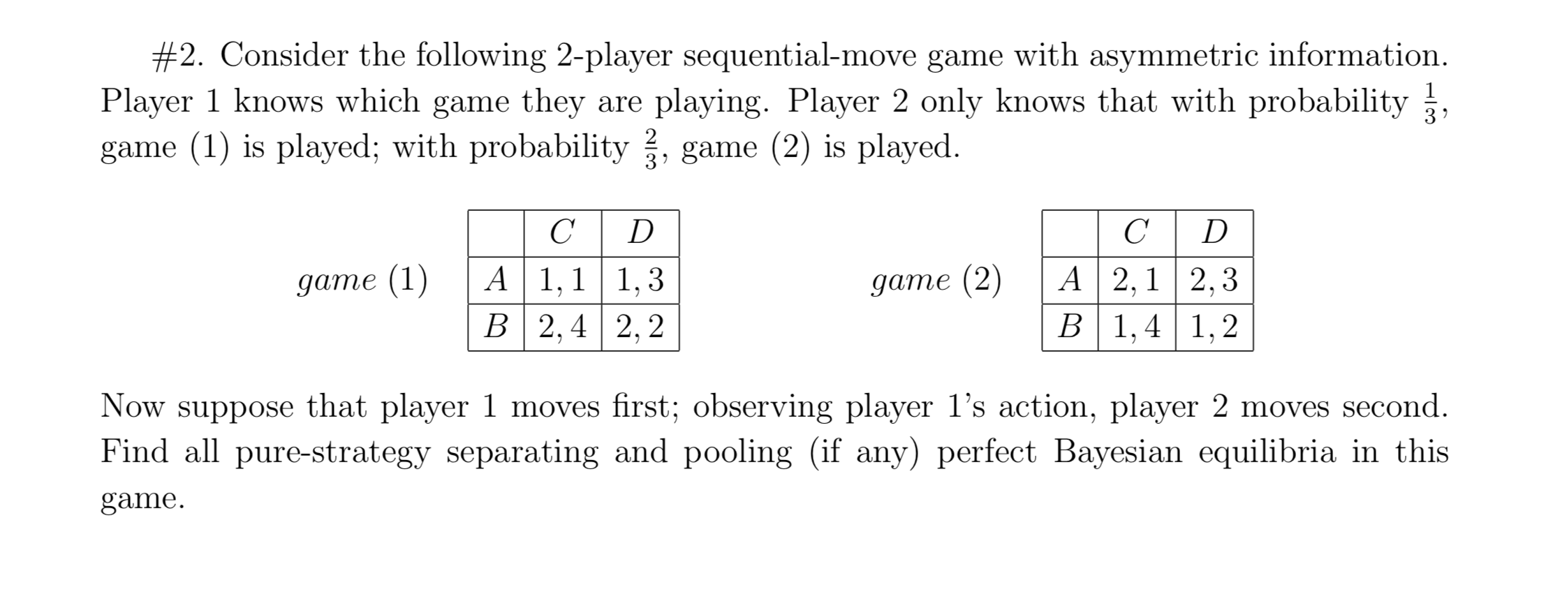 #2. Consider the following 2-player sequential-move | Chegg.com