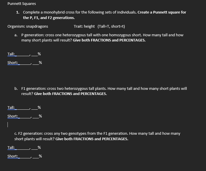 Solved Punnett Squares 1. Complete a monohybrid cross for | Chegg.com