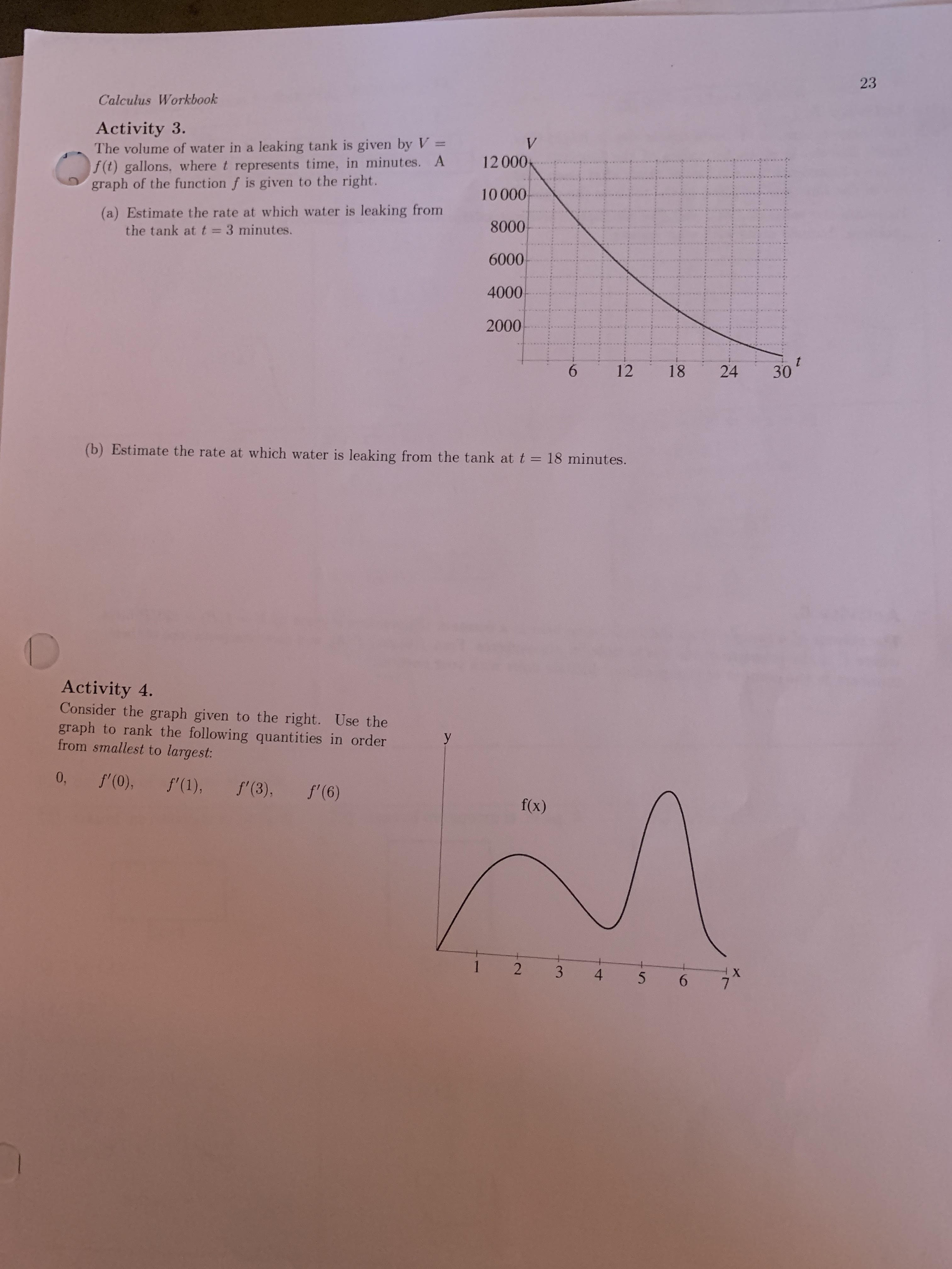 Solved Calculus Workbook Activity 3. The volume of water in | Chegg.com