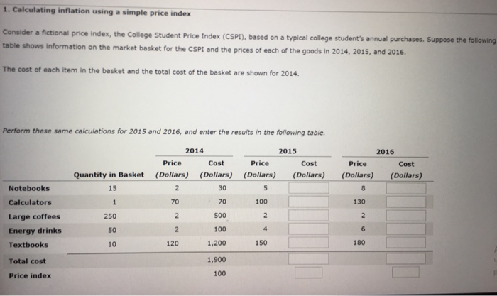 Solved 1.Calculating inflation using a simple price index | Chegg.com