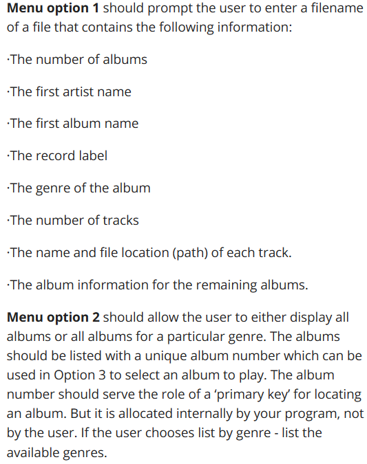 Solved Menu option 3 should prompt the user to enter the | Chegg.com