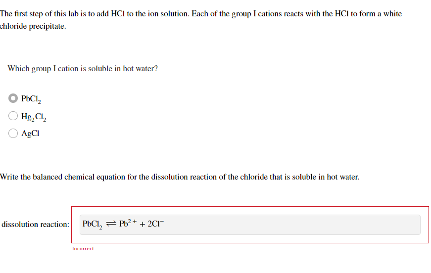 Solved The first step of this lab is to add HCl to the ion | Chegg.com