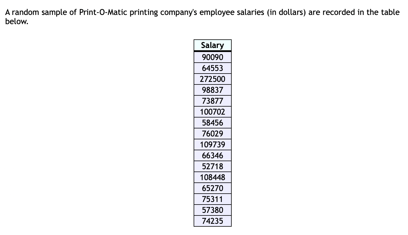 Solved A random sample of Print-O-Matic printing company's | Chegg.com
