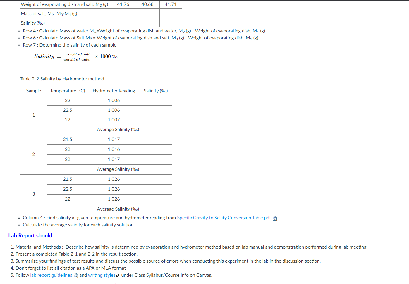 Solved Overview and Purpose Salinity refers to the amount of | Chegg.com