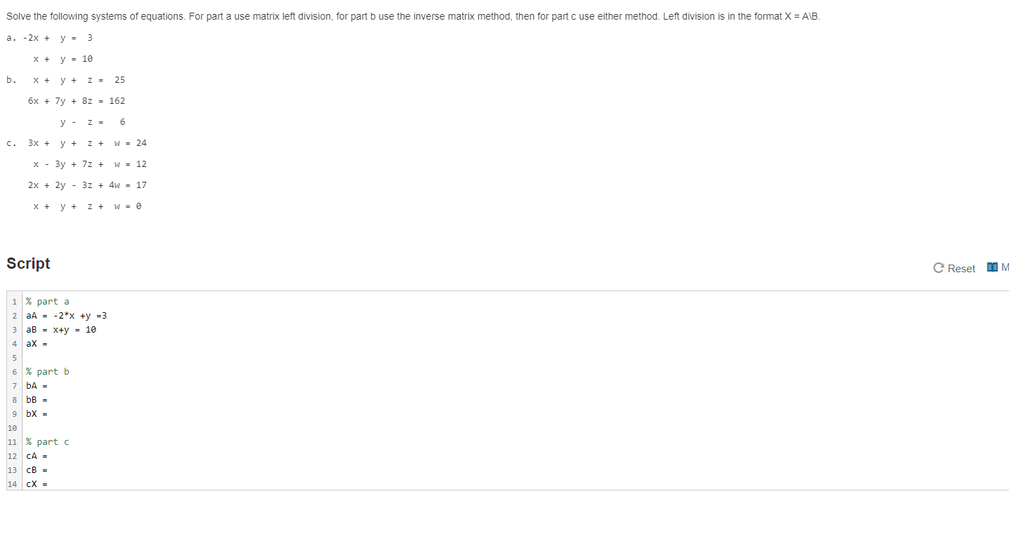 Solved Solve the following systems of equations. For part a | Chegg.com