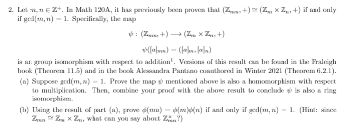 Solved 2. Let m, n e Z+. In Math 120A, it has previously | Chegg.com