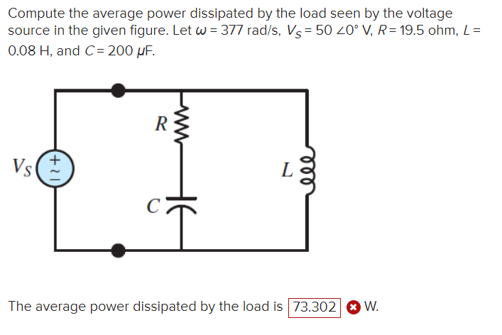 Solved Compute the average power dissipated by the load seen | Chegg.com