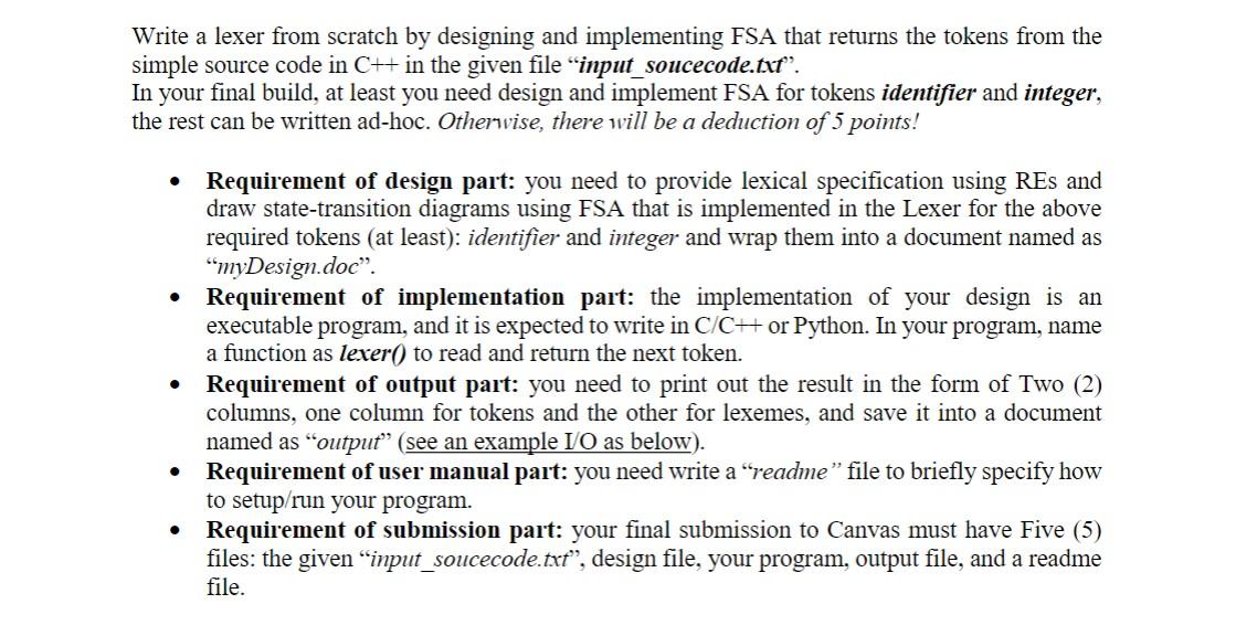 Solved Write a lexer from scratch by designing and | Chegg.com