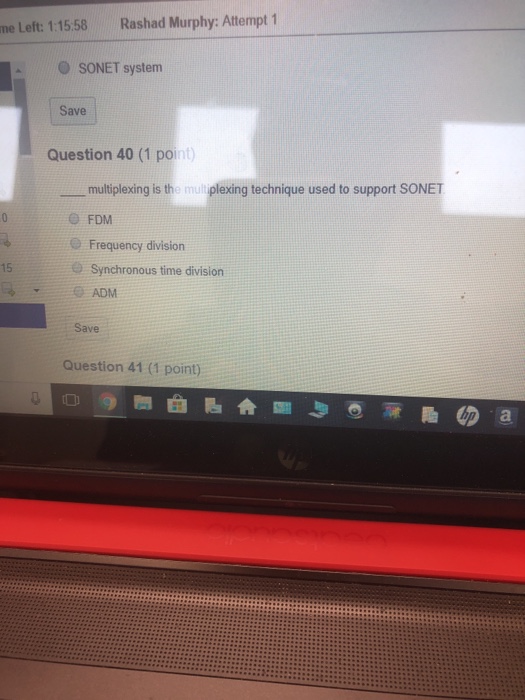 Solved me Left: 1:15:58 Rashad Murphy: Attempt 1 SONET | Chegg.com
