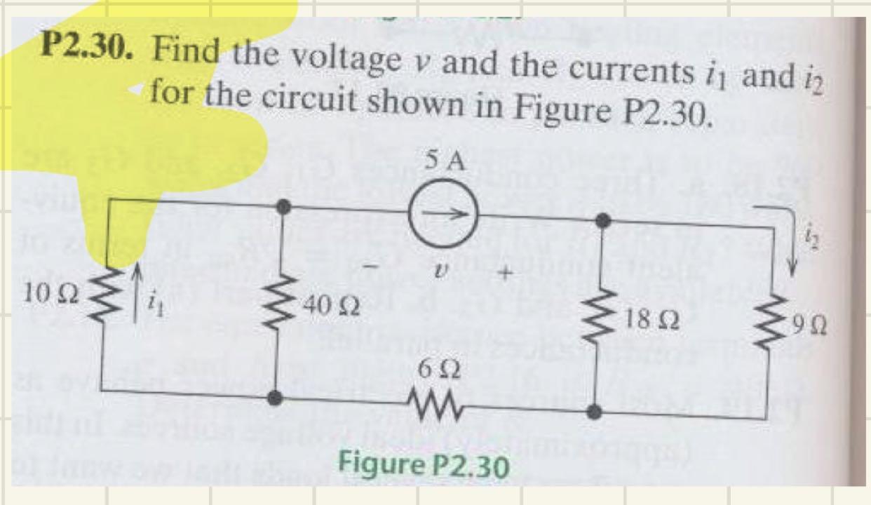 Solved P2.30. Find the voltage v and the currents i1 and i2 | Chegg.com