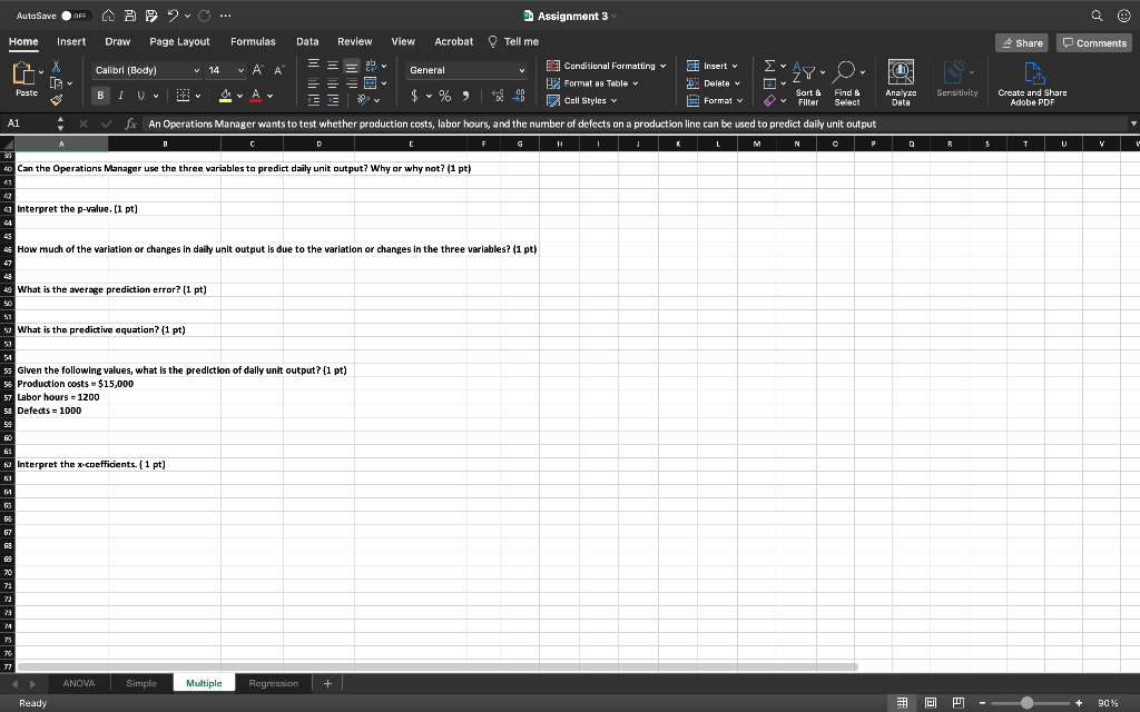 Solved AutoSave OF APvc ... Assignment 3 Home Insert Draw | Chegg.com