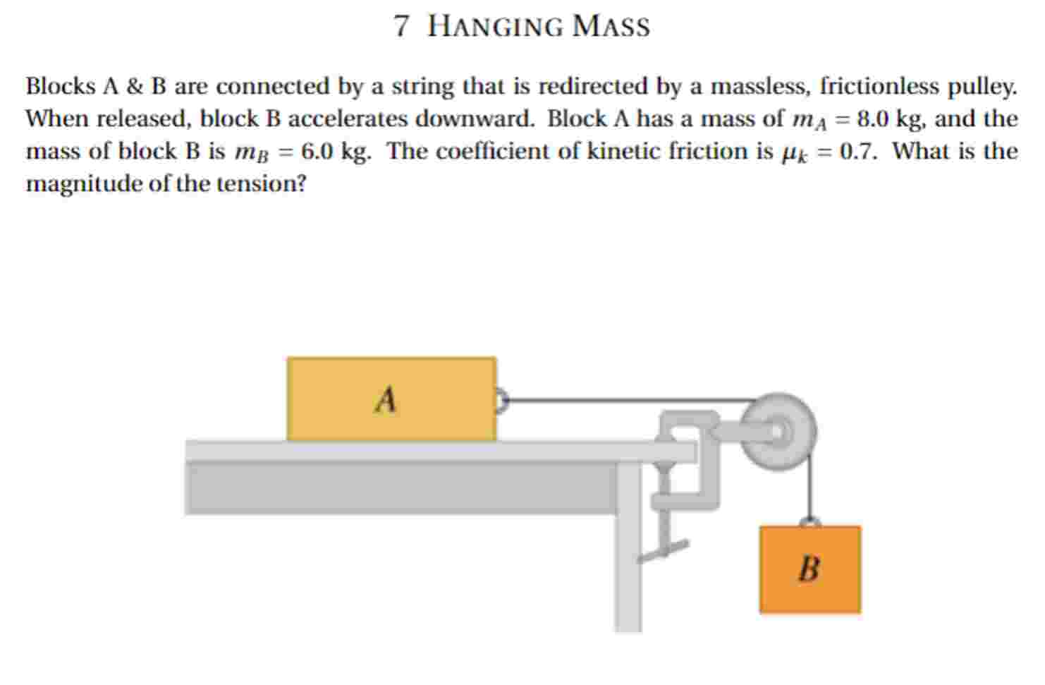 Solved 7 ﻿Hanging MassBlocks A ﻿& B ﻿are connected by ﻿a | Chegg.com