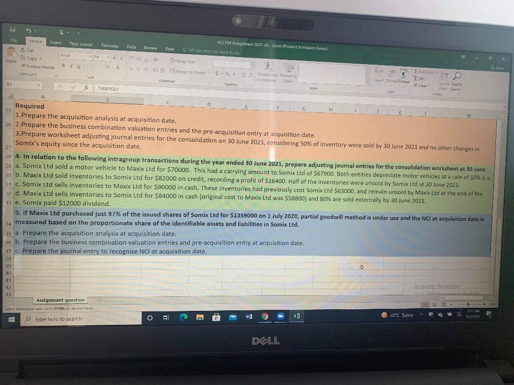 File Home Inser Page Layout Formulas X Cut Copy | Chegg.com