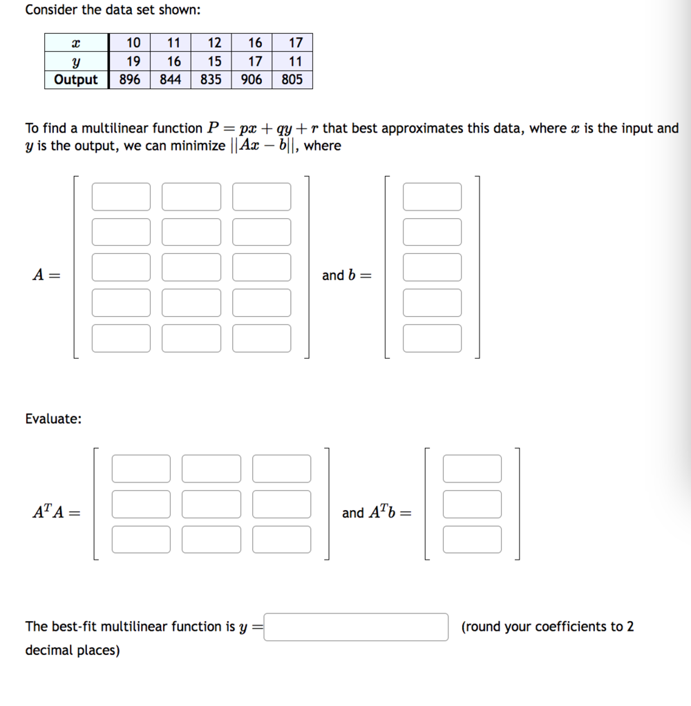 Solved Consider the data set shown: To find a multilinear | Chegg.com