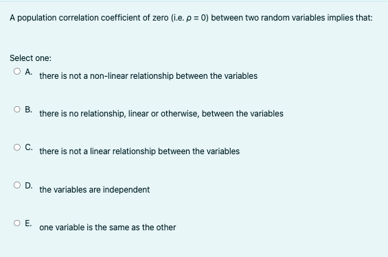 Solved A Population Correlation Coefficient Of Zero I E