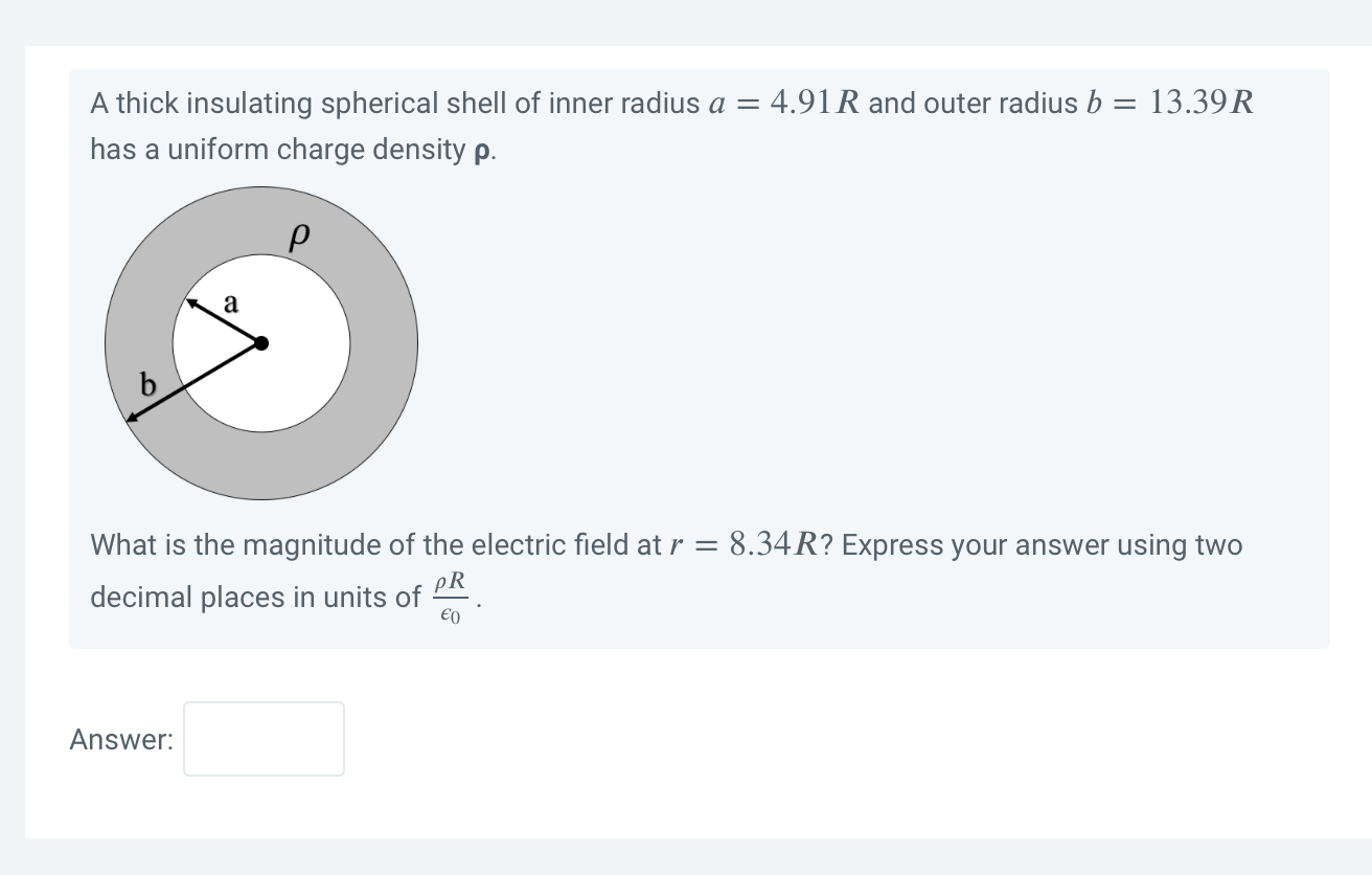 Solved A thick insulating spherical shell of inner radius | Chegg.com
