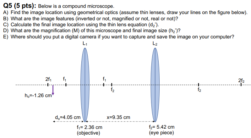 Solved Q5 (5 pts): Below is a compound microscope. A) Find | Chegg.com