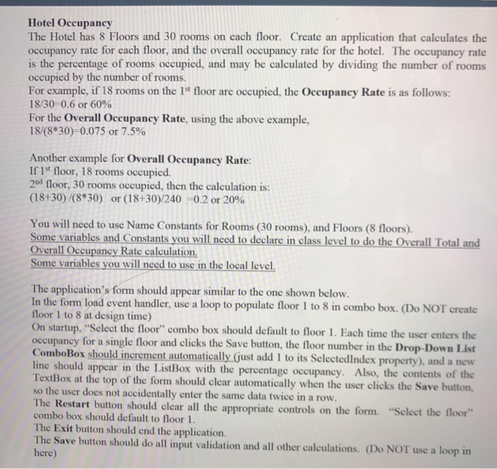Solved Hotel Occupancy The Hotel has 8 Floors and 30 rooms | Chegg.com
